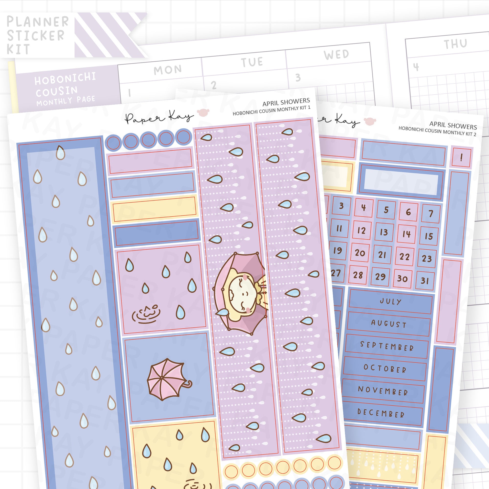 April Showers Hobonichi Cousin Monthly Sticker Kit – Paper Kay