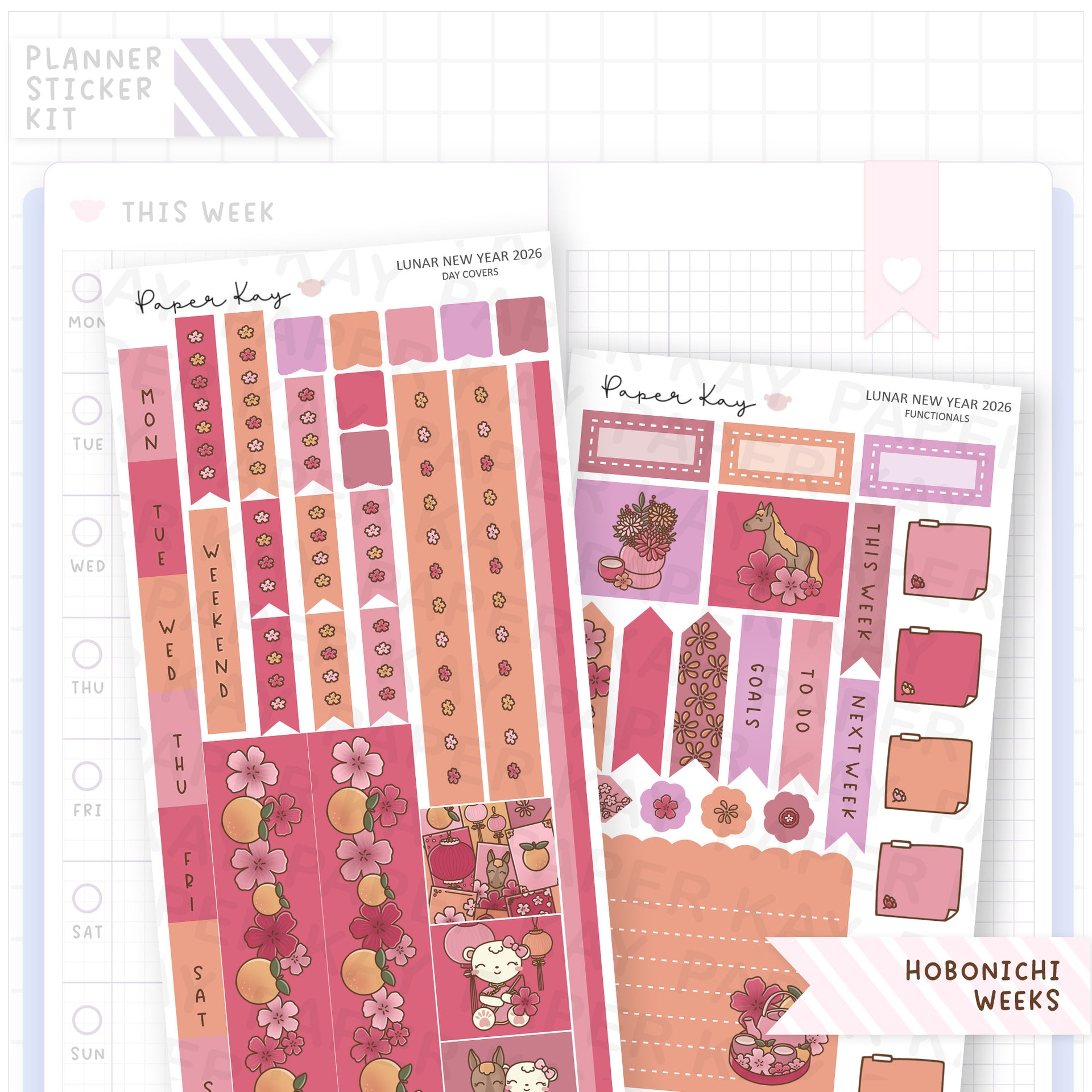 Lunar New Year 2026 Hobonichi Weeks Sticker Kit – Paper Kay
