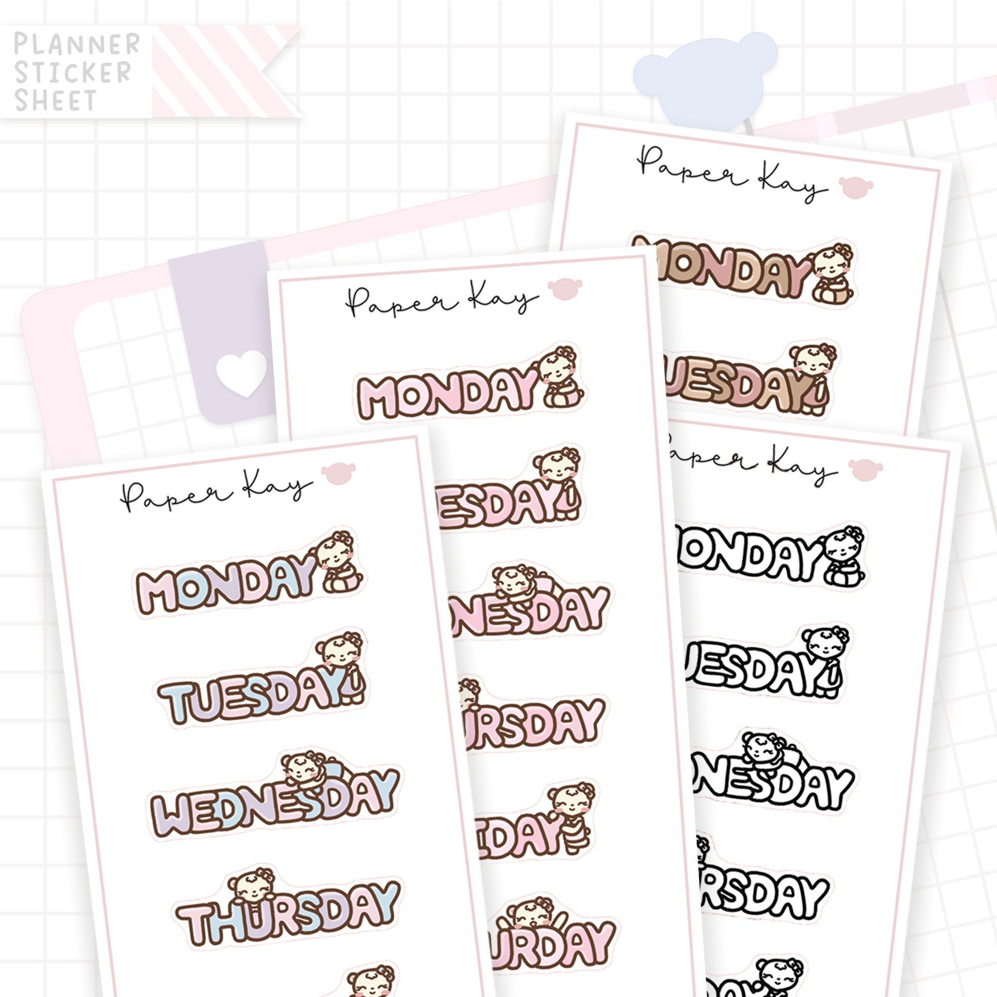 Weekday Bubble Text 01 - Bujo Planner Stickers – Paper Kay